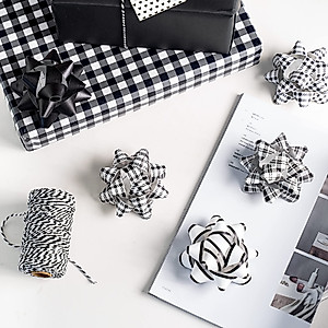 RUSPEPA Paper Christmas Gift Bow Assortment - Black and White Design for Christmas, Holiday, Birthday, Wedding, Baby Shower - Total 14 Bows, 3 Size