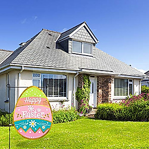 Whaline Happy Easter Garden Flag Colorful Easter Egg Shaped Yard Flag with Rubber Stopper and Windproof Clip Double-Sided Waterproof Spring Holiday Outdoor Burlap Fabric Flag for Patio Lawn