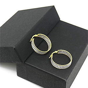 Savlano 18K Gold Plated 925 Sterling Silver Cubic Zirconia Crystal Dust Round Hoop Earrings for Women