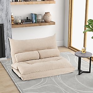 SPORFIT BETTARY Floor Sofa Bed, Convertible Lazy Sofa Bed with Adjustable Backrest and Headrest, Folding Mattress Bean Bag Chair, Guest Chaise Lounge for Bedroom, Living Room (Beige)