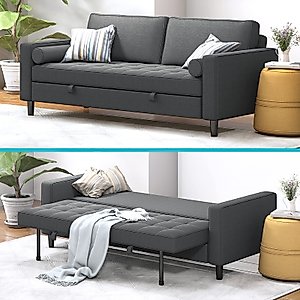 CECER Reversible Sleeper Sofa Bed with Cushion, Modern Pull Out Futon Couch Bed for Living Area, Big 2-in-1 Couch for Apartment, Office, Bedroom, Dark Grey