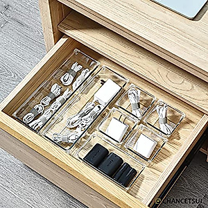 10 Pcs Clear Plastic Drawer Organizers Trays with Non-Slip Silicone Pads, Desk Versatile Kitchen Drawer Organizer Bins Tray for Makeup Bedroom Office, Bathroom Countertop Organizer for Cosmetics