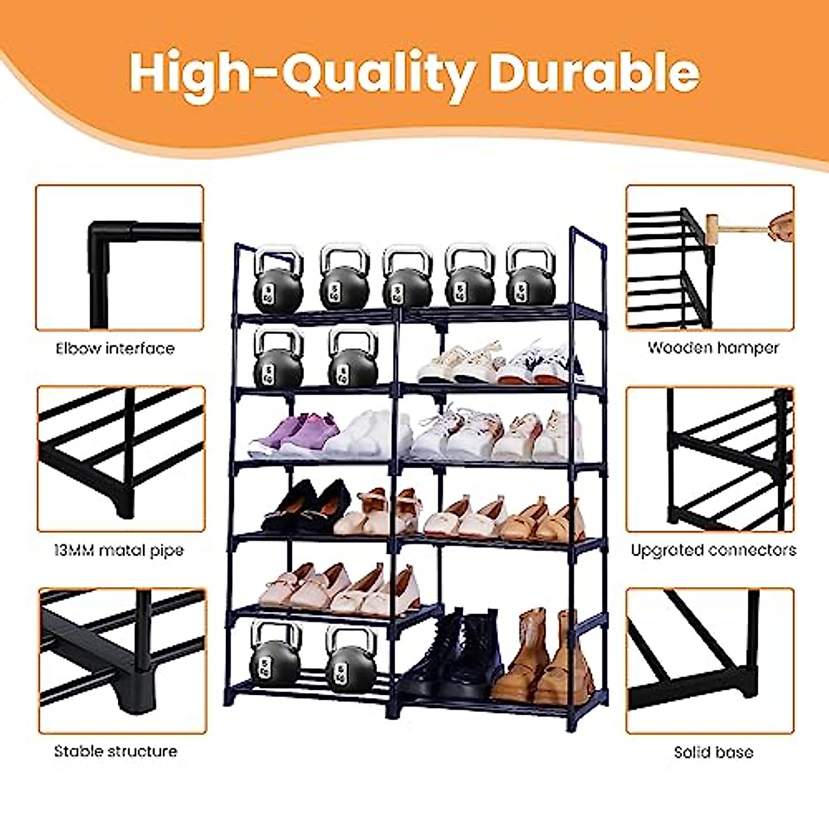 6 Tier Shoe Rack Storage Organizer, 20-22 Pairs Metal Shoe Rack for Entryway, Shoe Stand Free Standing Shoe Rack for Closet, Space Saving Shoe Organizer Shoe Storage for Living Room Bedroom Hallway
