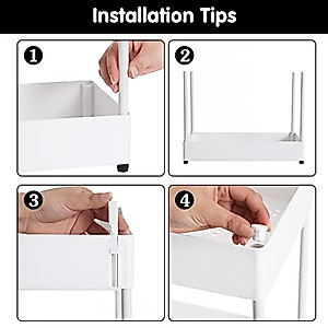 C&AHOME Under Sink Organizers, 2-Tier Kitchen Bathroom Storage Cabinet with Hooks, Counter top Storage Rack, Cabinet Organizer Baskets, Multipurpose Storage Shelf Ideal for Kitchen, Bathroom, White