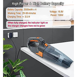 Fedemer Handheld Vacuum Cleaner, 16000PA Powerful Suction Cordless Rechargeable, for Car Home Office Cleaning with LED Light GV03 Black/Orange