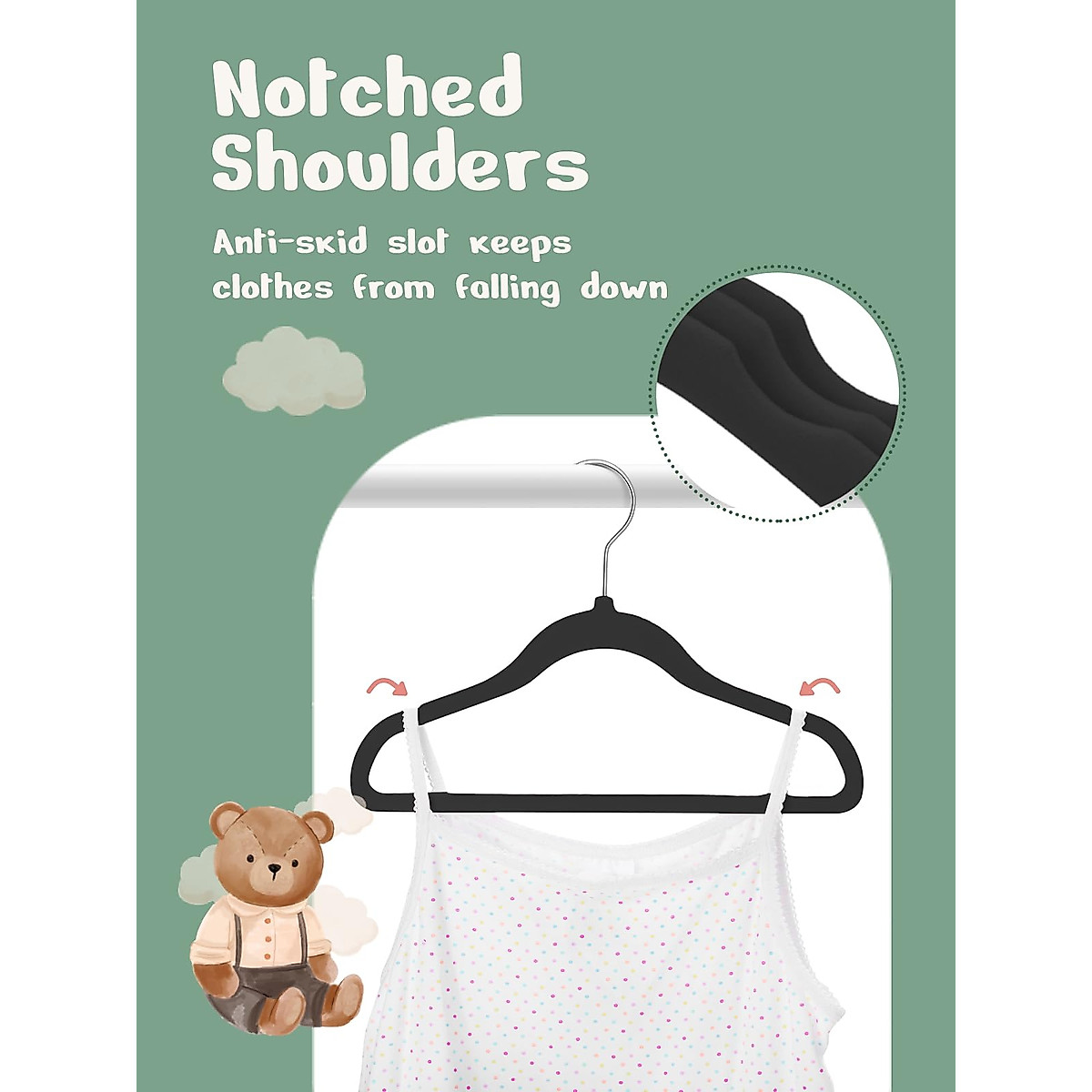 HOUSE DAY Velvet Baby Hangers 50 Pack, Premium Children's Hangers for Baby, Infant & Toddler Clothes, Durable Non Slip Baby Felt Hangers Black, 11 Inch Baby Hangers for Closet, Ideal for Everyday Use