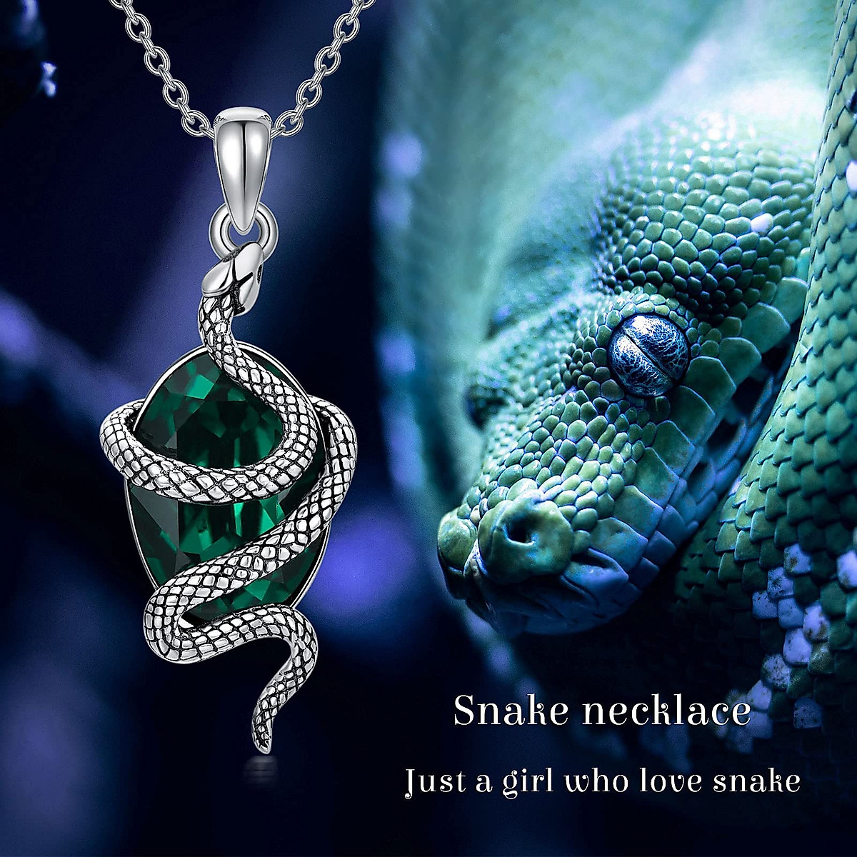 PDTJMTG Snake Necklace Sterling Silver Snake Necklace with Green Crystal Vintage Serpent Necklace Gift for Women