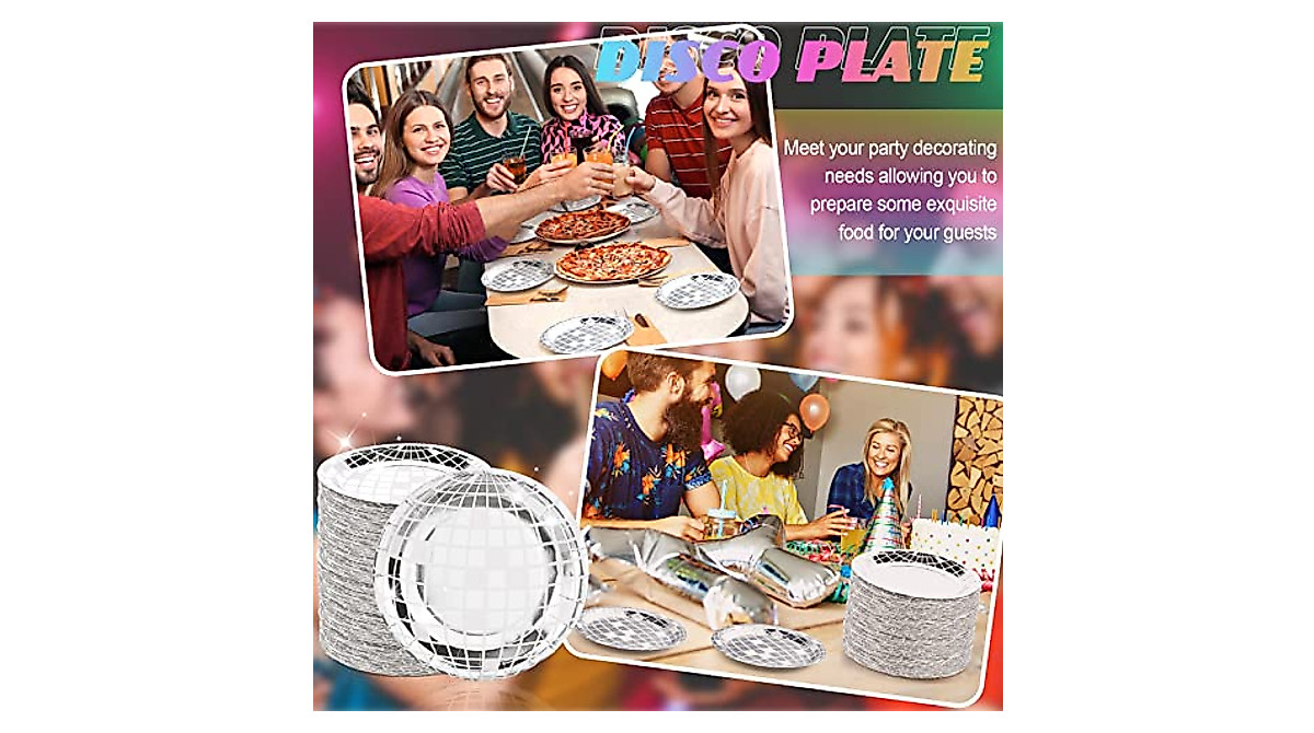 Silver Disco Ball Paper Plates for 70s Parties