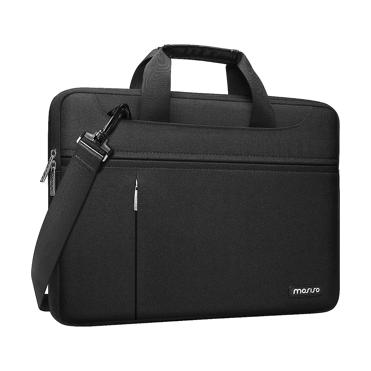 MOSISO 360 Protective Laptop Shoulder Bag Compatible with MacBook Air/Pro,13-13.3 inch Notebook,Compatible with MacBook Pro 14 inch with Front Horizontal&Vertical Pockets&Fix Handle&Belt, Black