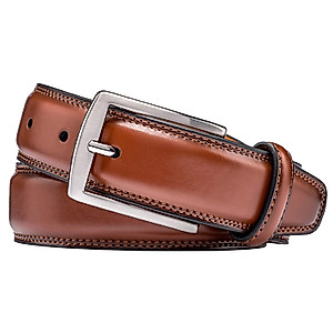 KM Legend Men's Genuine Leather Dress Belt with Premium Quality - Classic & Fashion Design for Work Business and Casual (esBrown, 34)