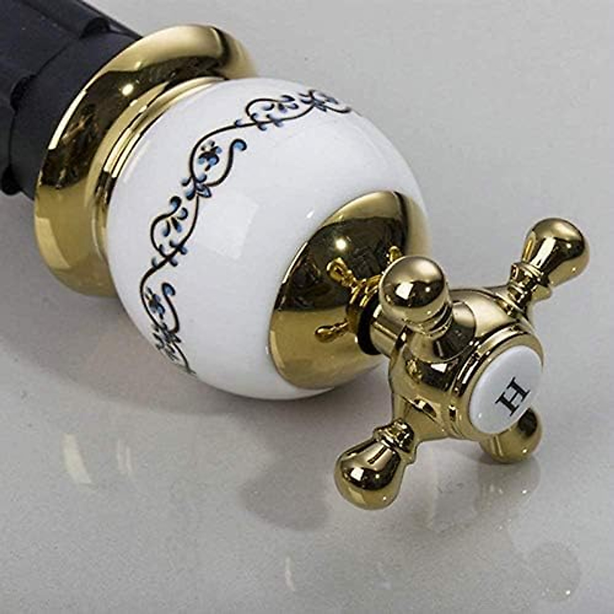 Kitchen Taps Faucet Luxury Gold Plated Bathroom Faucet 3 Pieces Set Bathtub EuropUPC Split Basin Mixer Tap Ceramic Faucet Body Cross Handles