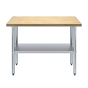 AmGood 18" x 48" Maple Wood Top Work Table with Adjustable Undershelf