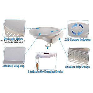 5 STAR SUPER DEALS Shower Corner Caddy Rotating Shelf - Tension Suction Cup Wedge Mount - Shower & Bathroom Storage Organizer- w/Drainage Holes & Hanging Hooks