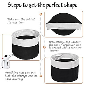 BNDSKLAI Cotton Rope Storage Baskets 11 x 11 x 9 inches, Cube Shelf Storage Organizer for Laundry, Towel, Clothes, Books, Shelves(White/Black, 2Pack)