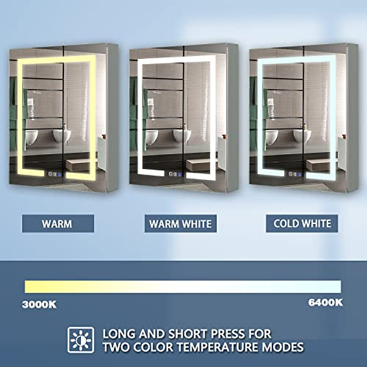 ExBrite LED Lighted Bathroom Medicine Cabinet with Mirror, 24 x 30 Inch, Recessed or Surface led Medicine Cabinet, Defog, Stepless Dimming,Color Temper Change, 2 Outlets,Storage Shelves,Right Hinge