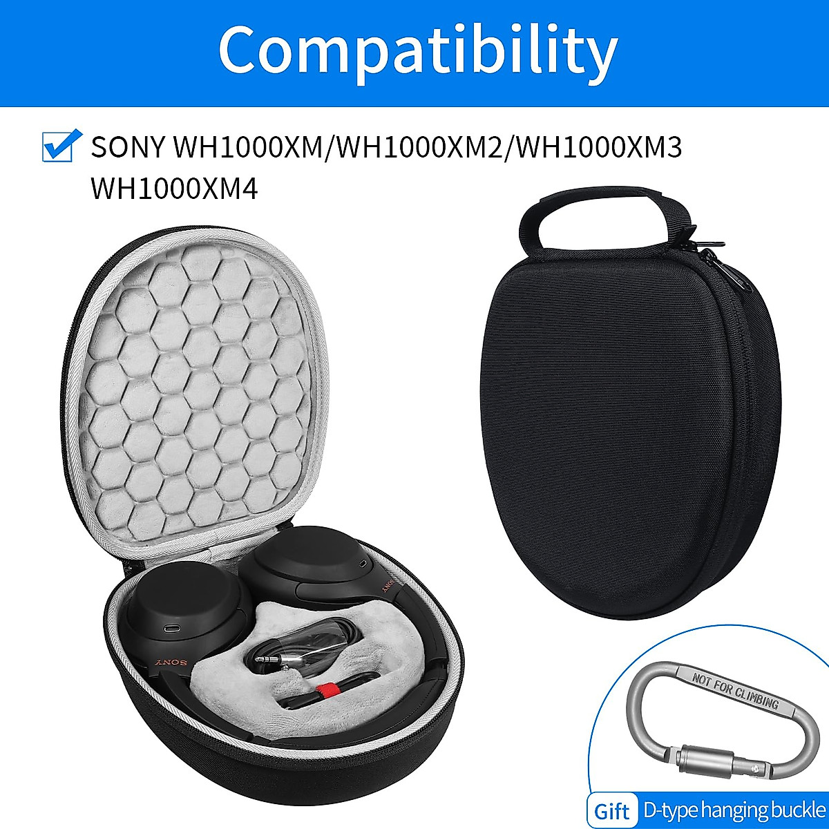 JHK Headphone Case for WH-1000XM4,WH-1000XM2,WH-1000XM3,WH-1000XM5 Wireless Noise Cancelling Headphones, Protective Hard Shell Travel Carrying Bag with Accessories Storage (for XM2/XM3/XM4)