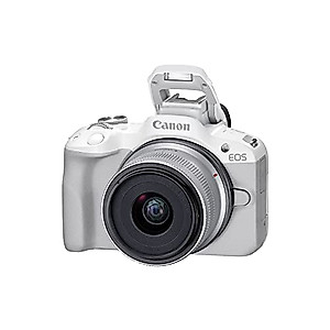 Canon EOS R50 Mirrorless Vlogging Camera (White) w/RF-S18-45mm F4.5-6.3 is STM Lens, 24.2 MP, 4K Video, Subject Detection & Tracking, Compact, Smartphone Connection, Content Creator