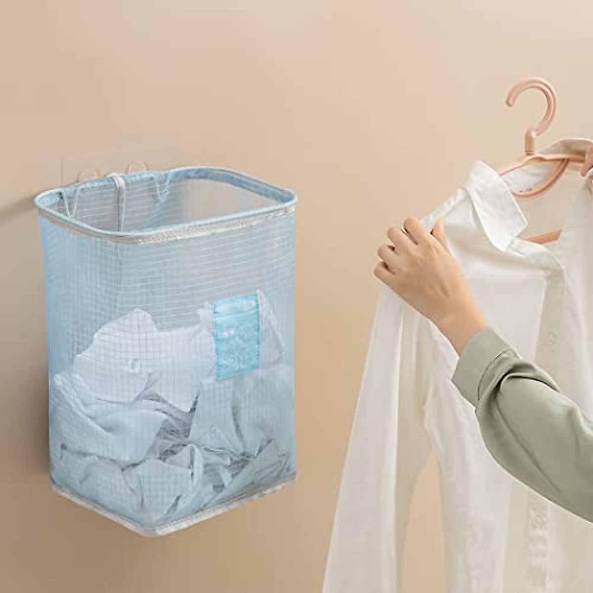 Wall-mounted laundry basket, collapsible washable laundry storage basket, bathroom and bedroom laundry organizer (blue)