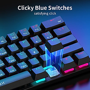 DeLUX 60% Mechanical Keyboard with Clicky Blue Switches, RGB Rainbow Backlit, 61 Keys and 21 Keys Anti-Ghosting, Wired 60 Percent Mini Gaming Keyboard for PC Computer Gamer(KM36-Black)