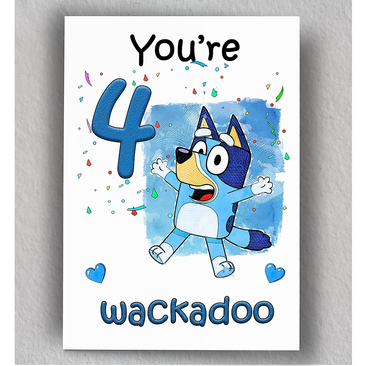Kids' Wackadoo Birthday Card | For ages 1-6 | Fun Party Greeting Card | Gift for Kids | Blank Card (Blue, age 4)