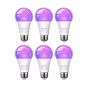 EDISHINE 6 Pack Black Light Bulb, 120V 9W UV Blacklight Bulbs with UVA Level 385-400nm, A19 E26 Base, LED Black Light Bulb for Blacklight Party, Body Paint, Fluorescent Poster, Halloween, ETL Listed