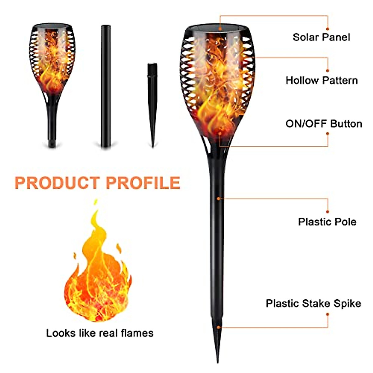 IYUTINA Outdoor Solar Lights for Yard, Torch Lights with Flickering Flame Christmas Decoration Waterproof Patio Backyard Garden Decor Auto On/Off Dusk to Dawn Dancing Fire Lights for Outside, 1 Pack