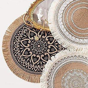 Round Jute Woven Placemat, Farmhouse Non-Slip Table Mats with Tassel for Kitchen Dining Table Decor Photo Props, 15 Inch(4)