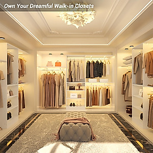 iSunirm 8FT Closet System with Shelves, 96'' Closet Organizer System with 3 Hanging Rods, Wall Mount Bedroom Wardrobe Walk-in Closet, Adjustable Cloth Garment Rack from 5 to 8FT (Cut to Fit), White