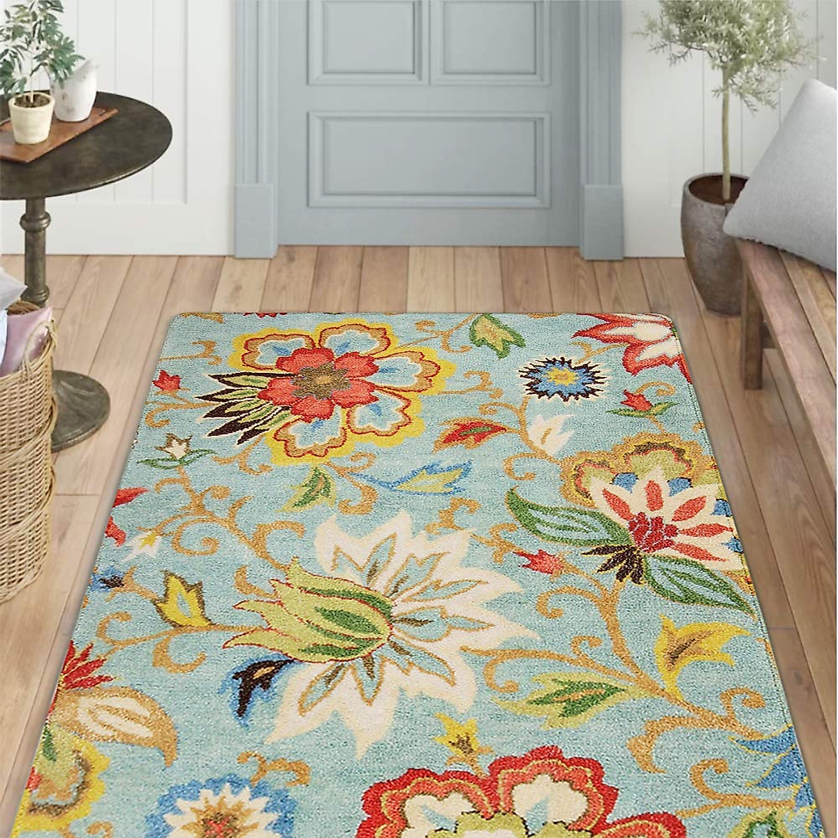 Lahome Collection Modern Floral Area Rug - 3'x5' Washable Rug Non-Slip Colorful Vintage Accent Distressed Throw Rugs Floor Carpet for Living Room Bedrooms Decor (3’X 5’, Paisley)