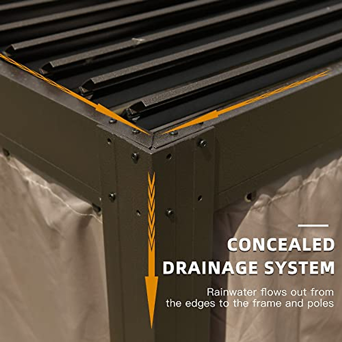 Domi Outdoor Living 10’ X 13’ Outdoor Louvered Pergola Aluminum Patio Garden Gazebo with Adjustable Roof for Backyard, Garden w/Curtains and Netting (Dark Brown)