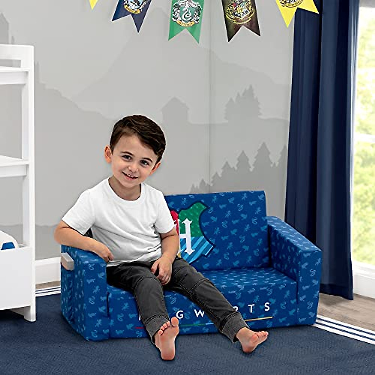 Delta Children Cozee Flip-Out Sofa-2-in-1 Convertible Sofa to Lounger for Kids, Harry Potter