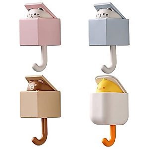 BestAlice 4 Pcs Creative Adhesive Coat Hook, Cute Pet Hooks Wall Mounted, Cute Coat Wall Hooks for Hanging, Heavy Duty Self Adhesvie Hooks for Coat Key Scarf Hat Bag, Home Decor Hook