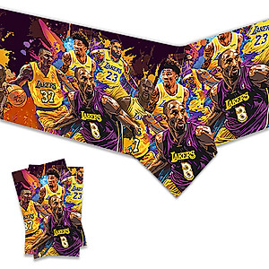Chuntianli 2pcs Lakers Tablecloth Disposable Tablecover Birthday Party Supplies and Decorations for Kid Boy Baby Shower Rectangle Tables 70"X42",2 Pack
