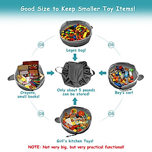 Toy Storage Bag for Kids - 2 PCS Mini Toy Play Mat by Drawstring Portable Toy Storage Bag (Green and Grey)