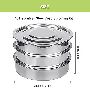 KCGANI Stainless Steel Seed Sprouting Kit, 3-Tier Stackable Microgreens Growing Trays with Base and Lid, Mesh Germination Tray Sprouts Growing Set for Growing Fresh Broccoli Bean Alfalfa Wheat Grass