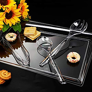 WELLIFE 24 Pack Plastic Serving Trays with Disposable Utensils, 6 Asymmetric Rectangle Platters 15”x 10”, 6 Serving Spoons 10”, 6 Serving Forks 10”, 6 Serving Tongs 6.3”, Perfect for Buffet