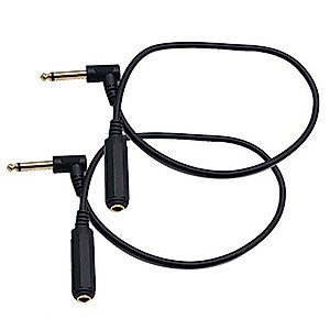 MMNNE 2Pack 50cm 6.35mm 1/4" inch Stereo Plug Right Angled Male to 1/4 Female Stereo Headphone Guitar Extension Cable Cord, Gold Plated Audio Cable Stereo Extender