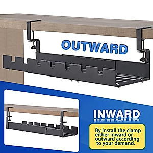 Expandable Under Desk Cable Management Tray, Max Load 22lbs, Clamp Mount, Super Sturdy Metal, No Drill, Cord Organizer for Home and Office, Black