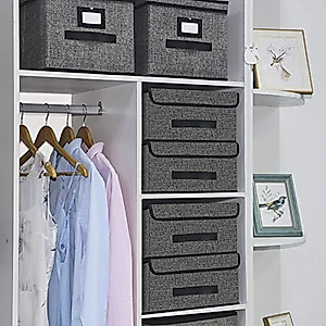 Onlyeasy Foldable Storage Bins Cubes Boxes with Lid - Storage Box Cube Cubby Basket Closet Organizer Pack of Two with Leather Handles for Closet Bedroom, 13"x13", Black, 8MXALB2P