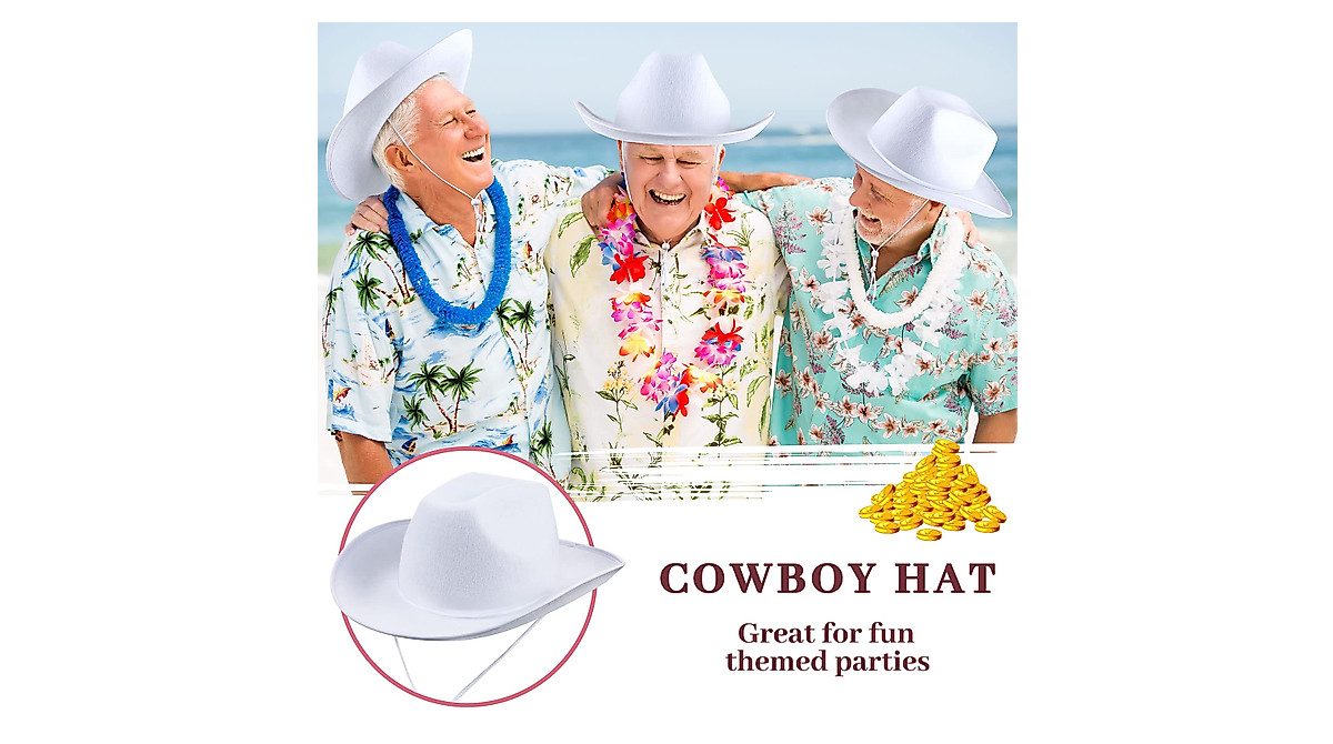 12 Pack White Cowboy Hats for Adults - Western Costume Accessories