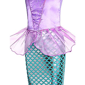Joy Join Little Girls Princess Mermaid Costume for Girls Dress Up Party with Wig,Crown, Mace 6-7 Years