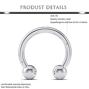 Hoeudjo 12Pcs 16G Septum Retainer Clear Acrylic and Surgical Steel Septum Nose Rings Hoop Horseshoe Cartilage Tragus Septum Ring Body Piercing Jewelry for Women Men Silver-tone