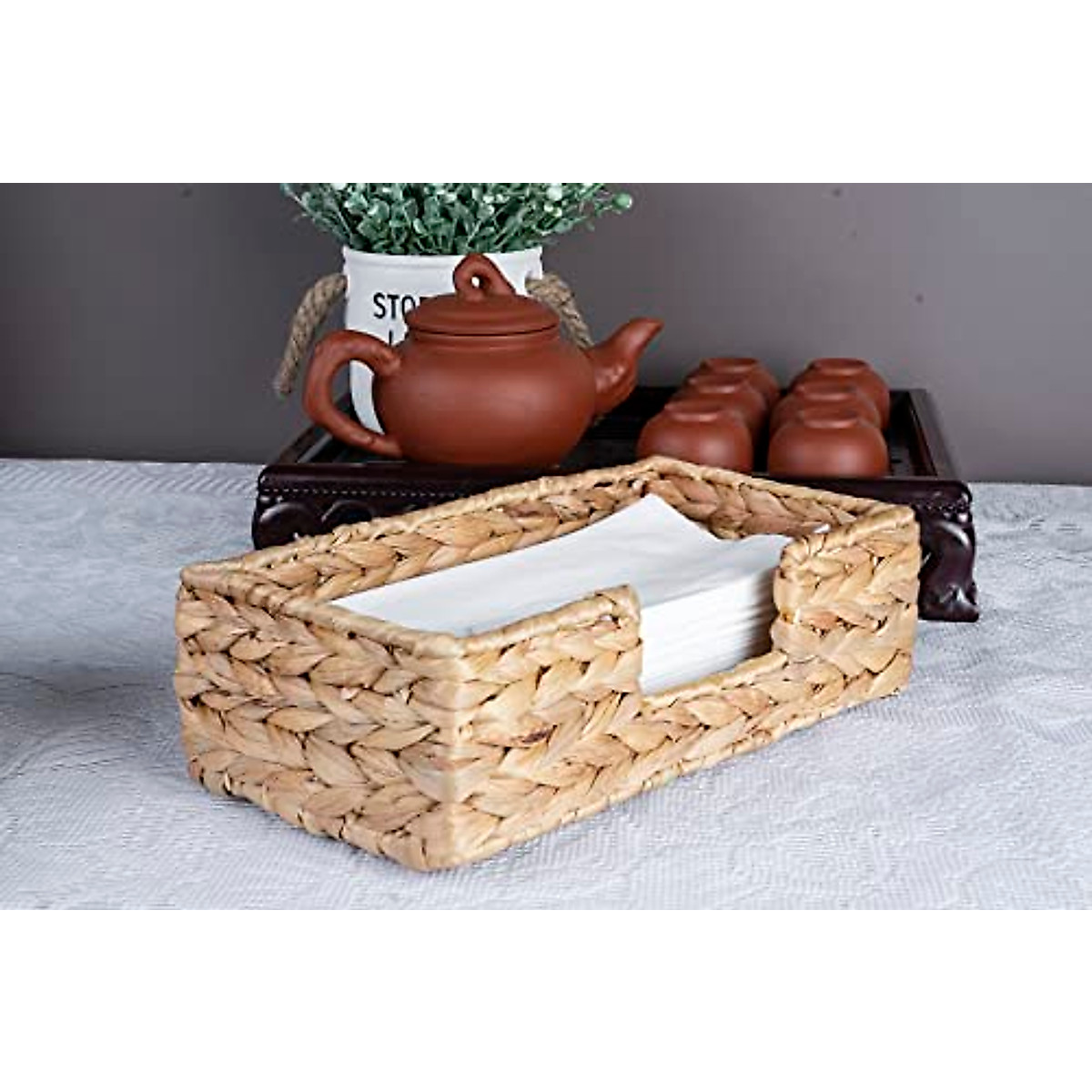 Bezoval Water Hyacinth Napkin Holders For Kitchen And Bathroom, Guest Towel Holder Tray For Bathroom, Paper Napkin Holder, Napkin Holder Flat, Wicker Bathroom Accessories, Paper Hand Towel Holder
