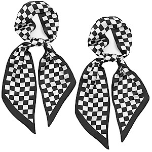 2 PCS Bag Handbag Handle Ribbon Scarf Head Band Hairband Halloween Checkerboard Print Neck Scarf Black and White