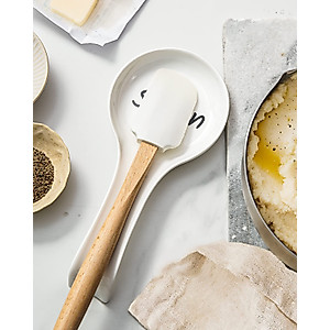 LE TAUCI Spoon Rest, Ceramic Spoon Rest for Stove Top, Spoon Rest for Kitchen Counter, Modern Farmhouse Kitchen Spoon Holder, Heat-Resistant Cooking Utensil Rest, Set of 2, White
