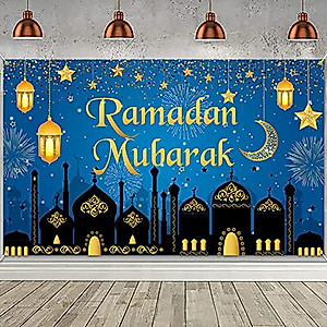PTFNY Ramadan Mubarak Backdrop Banner 71 x 43 Inch Large Size Muslim Eid Mubarak Backdrop Background Party Decorations Supplies Muslim Ramadan Photo Booth Props
