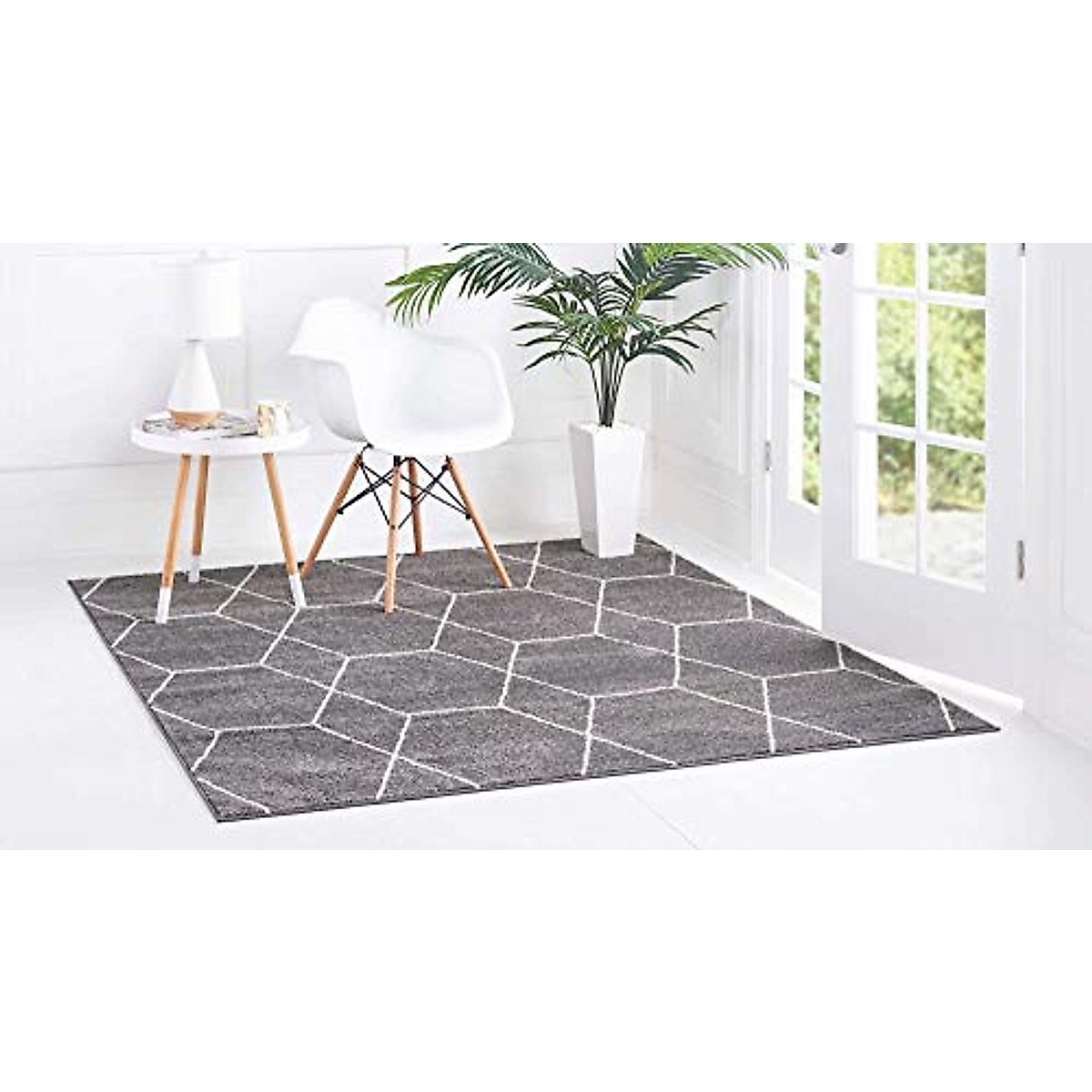 Unique Loom Trellis Frieze Collection Area Rug - Geometric (5' Square, Dark Gray/ Ivory)
