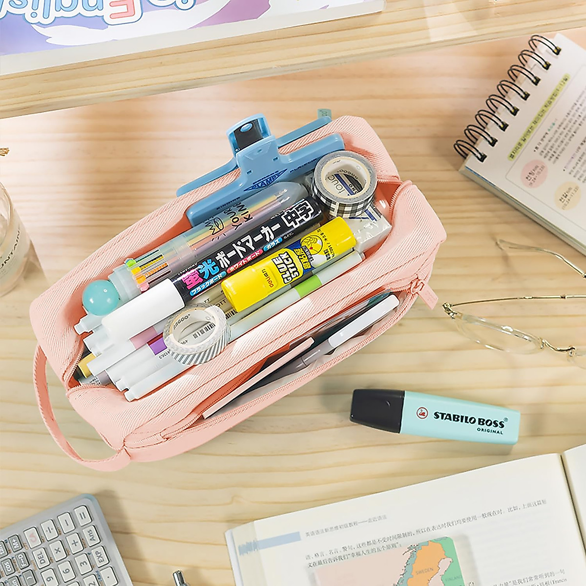 Large Capacity Pencil Case 3 Compartments, Portable Pencil Case with Zipper, Aesthetic Pencil Bag Pouch College Office School, Multifunctional Stationery Organizer for Students Teen Girl Boy Adults