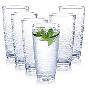 FifthAveFair Plastic Unbreakable Tumblers Cups 25oz, Set of 6 Plastic Highball Drinking Glasses, Plastic Large Drinking Cups Set (Clear)
