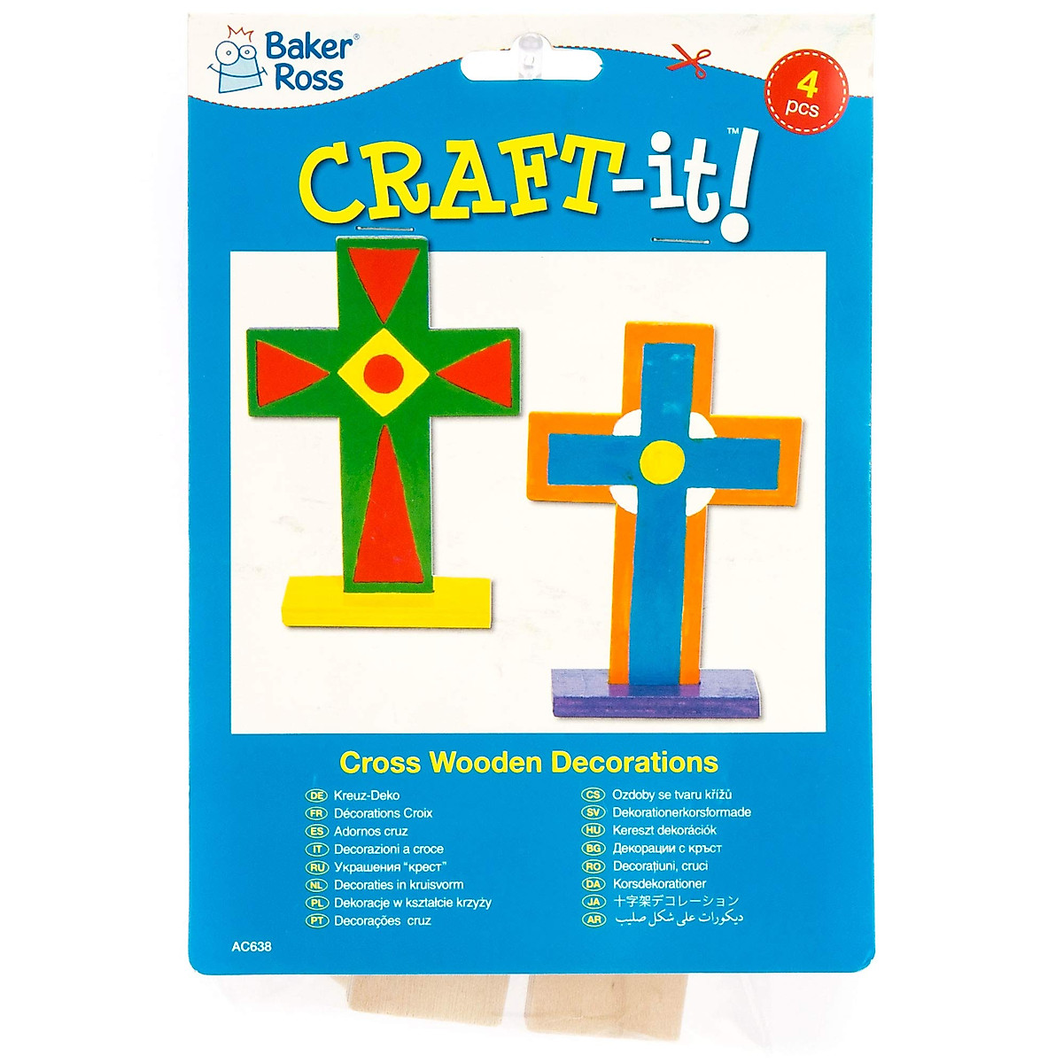 Baker Ross AC638 Wooden Cross Kit - Pack of 4, Stand Up Crafts for Kids to Design, Paint and Assemble for Easter or Christmas Art Activities, Great for Sunday Schools or Classrooms